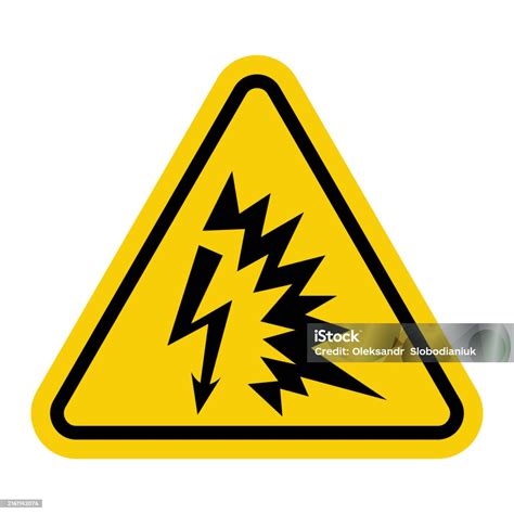 고전압 표시 방전 표시 번개 경고 노란색 삼각형 표시 고전압 장비 또는 변압기 변전소 전기 패널 전력선의 감전 위험 경계 표지에 대한 스톡 벡터 아트 및 기타 이미지