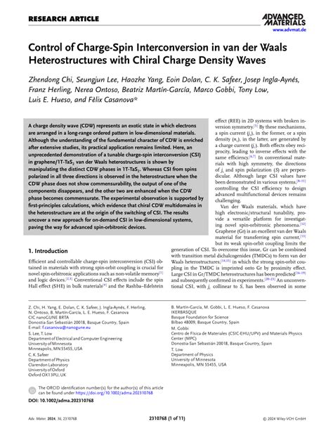 Control Of Charge‐spin Interconversion In Van Der Waals Heterostructures With Chiral Charge