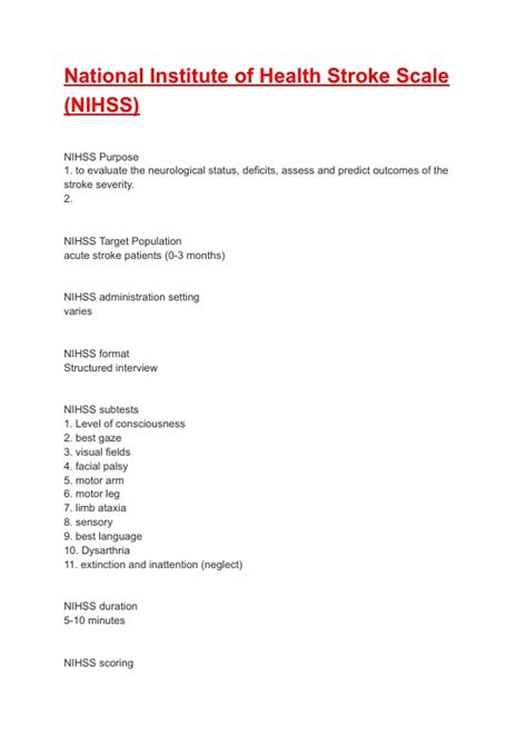 National Institute Of Health Stroke Scale Nihss Exam 2025 2026 Questions With Completed