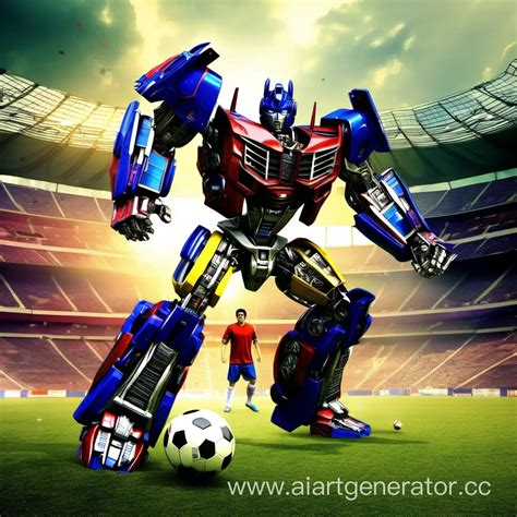 dynamic transformer football match with robotic players ai art generator