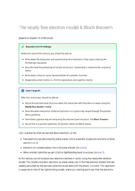 Nearly Free Electron Model Open Solid State Notes The Nearly Free Electron Model And Bloch