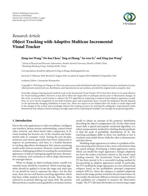 Pdf Object Tracking With Adaptive Multicue Incremental Visual Tracker