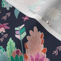 Aztec Bohemian Floral Bouquet Navy Fabric Spoonflower