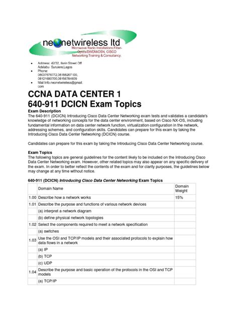 Ccna Data Center 1 640 911 Dcicn Exam Topics Pdf Router Computing
