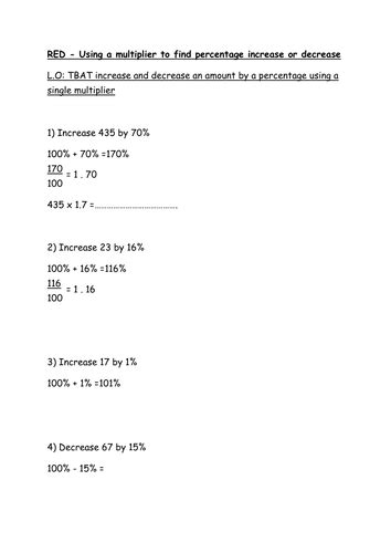 Percentage Increase Decrease Using A Single Multiplier Teaching