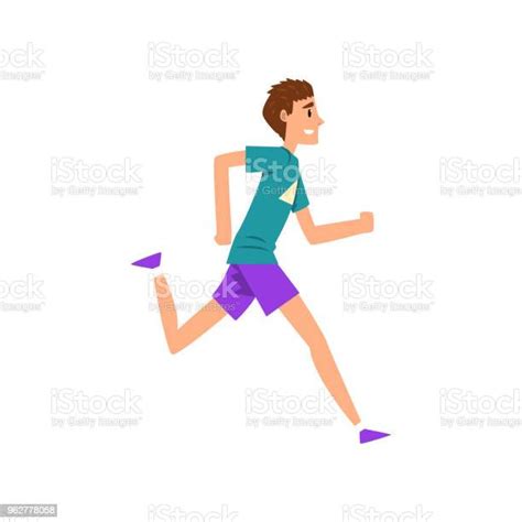 젊은 남자가 실행 흰색 배경에 활성 건강 한 라이프 스타일 개념 만화 벡터 일러스트 레이 션 남자에 대한 스톡 벡터 아트 및