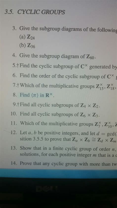 Solved 3 5 CYCLIC GROUPS 3 Give The Subgroup Diagrams Of Chegg Com