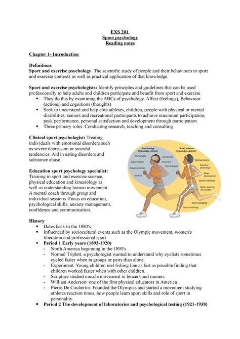 Exs 201 Reading Exs 201 Sport Psychology Reading Notes Chapter 1 Introduction Definitions