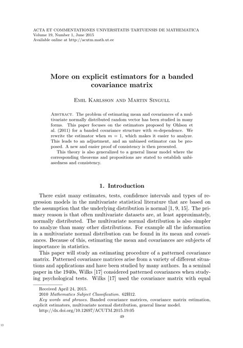 Pdf More On Explicit Estimators For A Banded Covariance Matrix