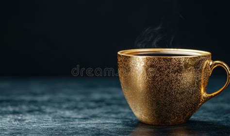 Steaming Hot Coffee In A Golden Glittering Mug Stock Illustration
