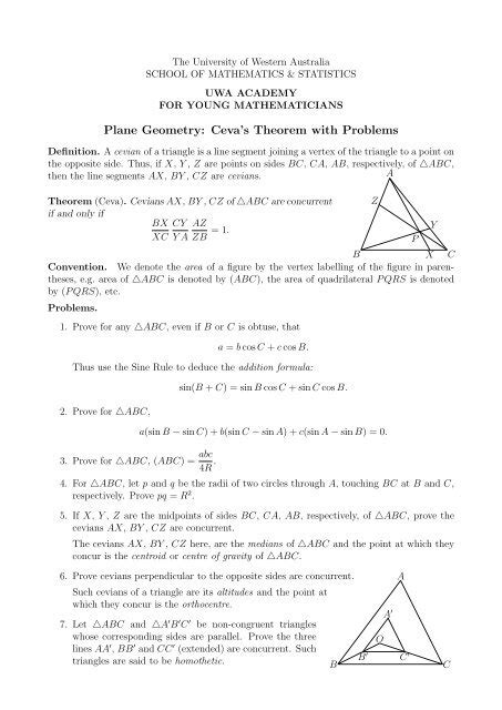 Cevas Theorem With Problems The University Of Western Australia