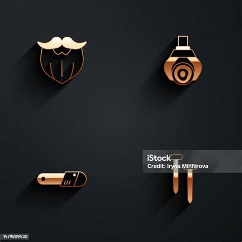 콧수염과 수염 그래플 크레인 잡은 통나무 전기 톱 및 금속 손톱 아이콘을 긴 그림자로 설정합니다 벡터 0명에 대한 스톡 벡터 아트 및 기타 이미지 Istock