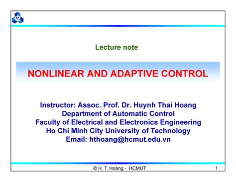 Chapter 3 Nonlinear Adaptive Control NONLINEAR AND ADAPTIVE CONTROL Instructor Assoc