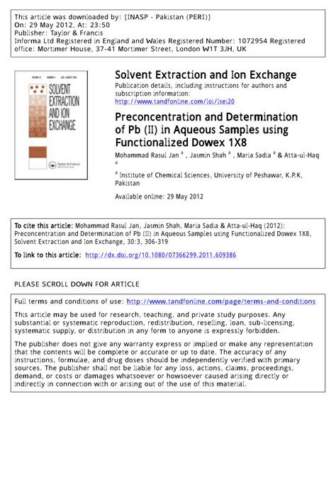 Pdf Preconcentration And Determination Of Pb Ii In Aqueous Samples Using Functionalized