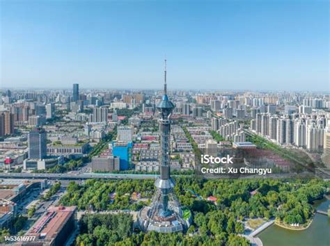 Aerial Shot Of Shijiazhuang Tv Tower Century Park And Golf Club