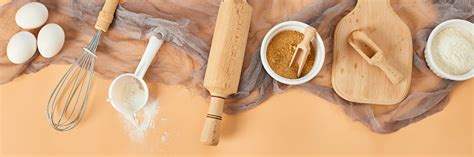 배너 베이커리 또는 요리 프레임 재료 파스텔 오렌지 배경에 생과자를 위한 주방 용품 평면도 복사 공간 개념에 대한 스톡 사진 및 기타 이미지 Istock