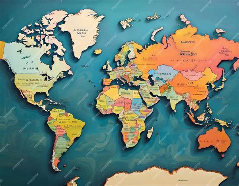 Colored Political World Map With Country Borders And Geographic