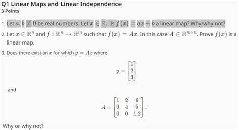 Solved Q1 Linear Maps And Linear Independence 3 Points 1
