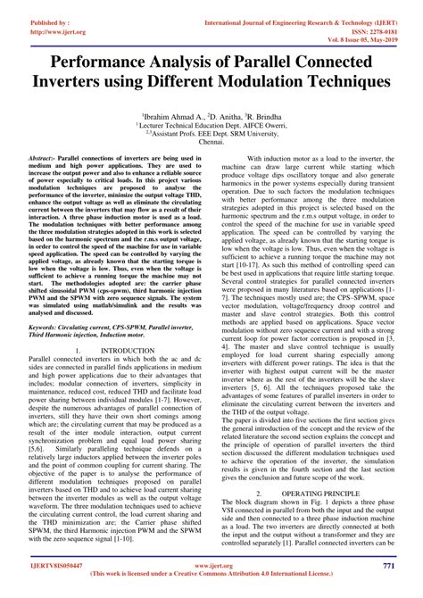 Pdf Performance Analysis Of Parallel Connected Inverters Using Different Modulation Techniques