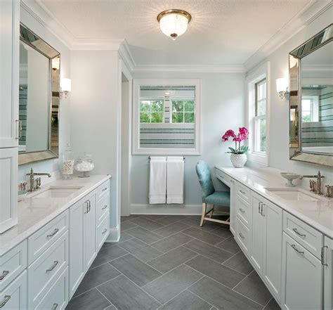 White And Brown Master Bathroom With Gold Accents Transitional Bathroom