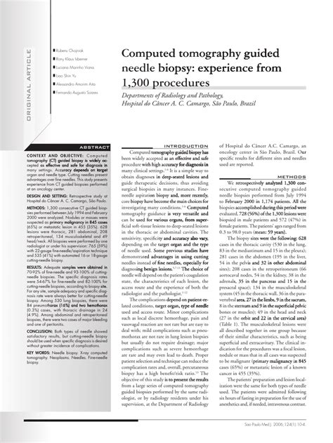 Pdf Computed Tomography Guided Needle Biopsy Experience From 1300 Procedures