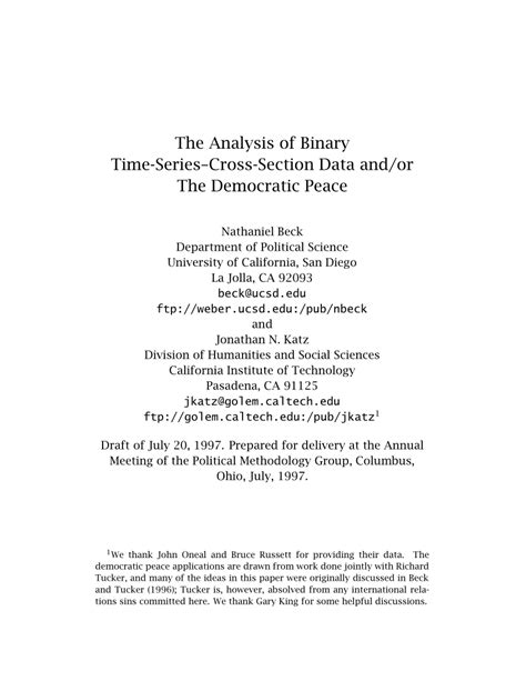 Pdf The Analysis Of Binary Time Series Cross Section Data Andor The