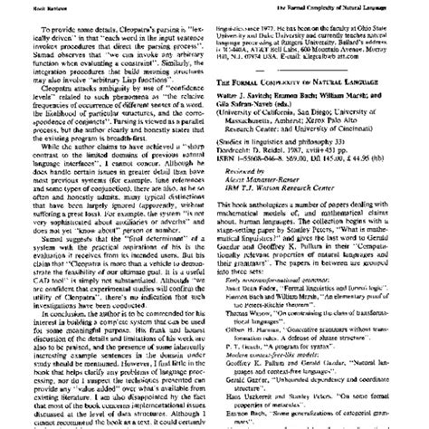 Book Reviews The Formal Complexity Of Natural Language Acl Anthology
