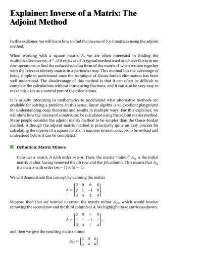 Lesson Inverse Of A Matrix The Adjoint Method Nagwa