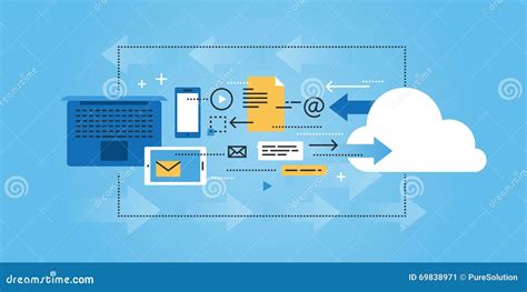 Flat Line Design Website Banner Of Cloud Computing Data Storage Stock Vector Illustration Of