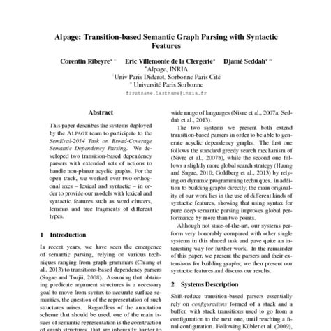 Alpage Transition Based Semantic Graph Parsing With Syntactic Features Acl Anthology