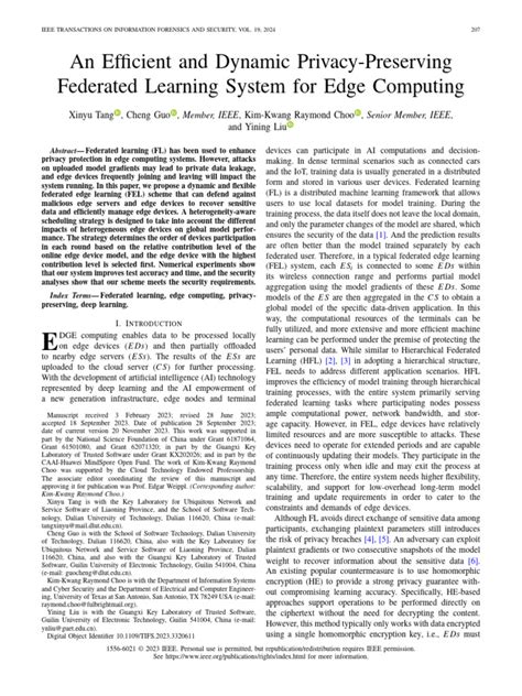 An Efficient And Dynamic Privacy Preserving Federated Learning System For Edge Computing Pdf