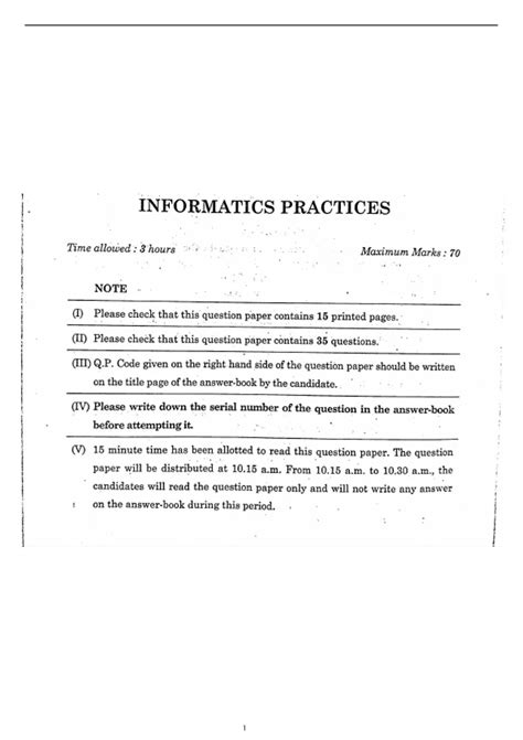 Informatics Practices Board Question Paper Class 12 Cbse Board2024 25