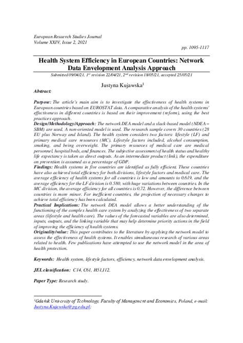 Pdf Health System Efficiency In European Countries Network Data