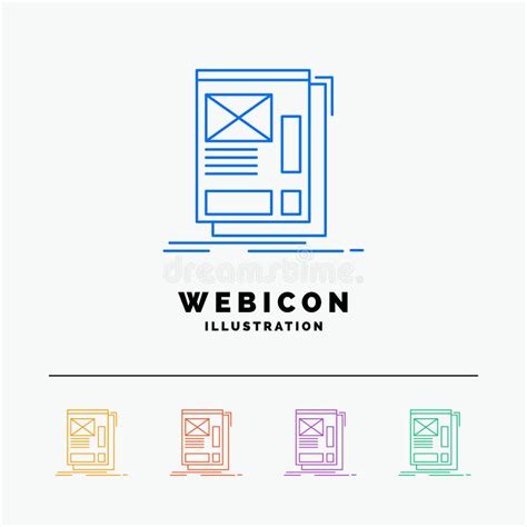 wire framing web layout development 5 color line web icon template
