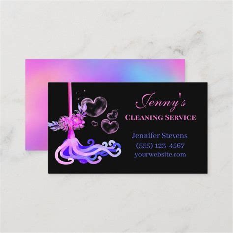 Hot Pink And Blue Floral Mop Cleaning Service Business Card Zazzle