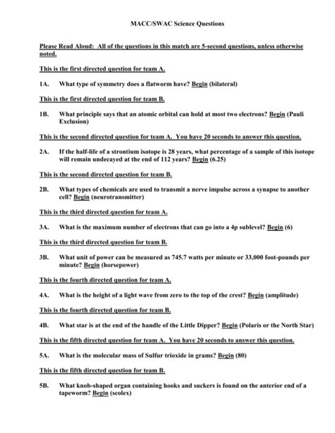 Science Questions Set 6 2009