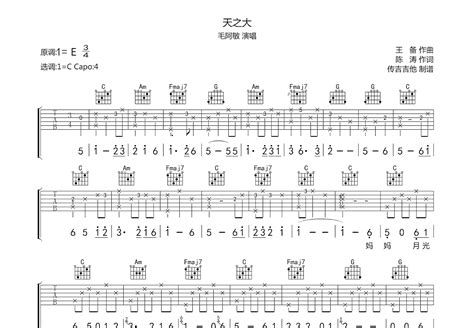 天之大吉他谱毛阿敏c调弹唱77专辑版 吉他世界