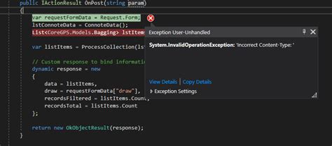 C Error Incorrect Content Type When Sending Parameter In Ajax Datatable To Asp Net Core
