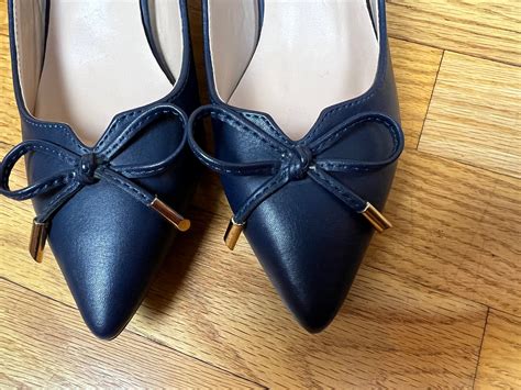 Vintage Navy Blue Kitten Heels With Bows Size Us 5 Etsy
