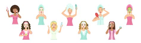 Beautiful Woman Character Engaged In Self Care Vector Image