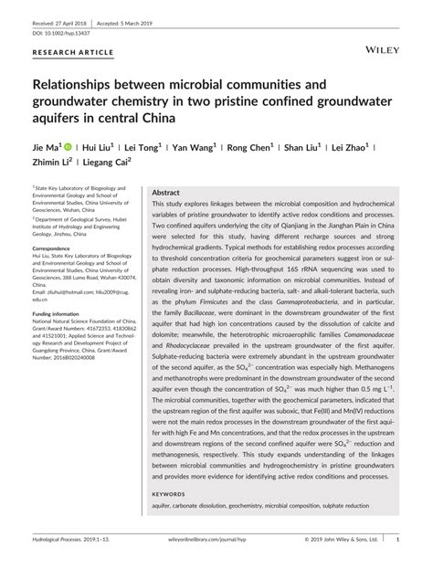 Pdf Relationships Between Microbial Communities And Groundwater Chemistry In Two Pristine