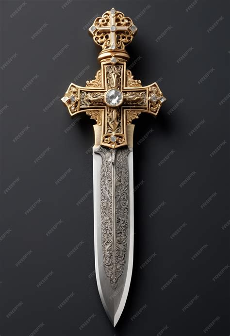 An Ancient Sword Dagger Or Dagger With Metal And Gold And In The Shape