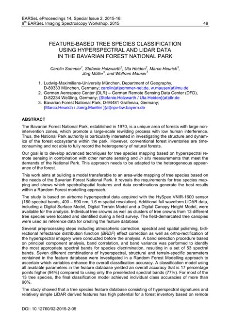 Pdf Feature Based Tree Species Classification Using Hyperspectral And Lidar Data In The
