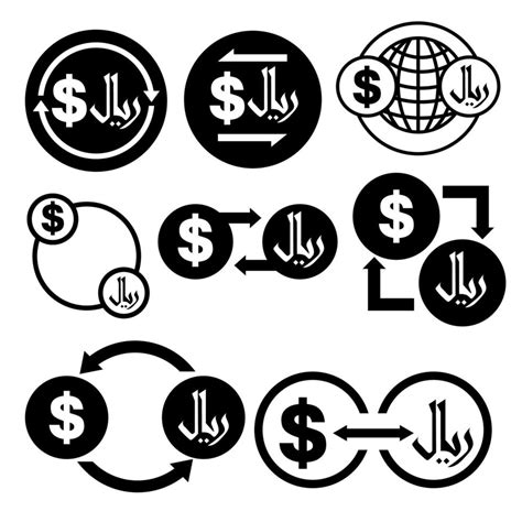 Black And White Money Convert Icon From Dollar To Rial Vector Bundle Set 10386041 Vector Art At