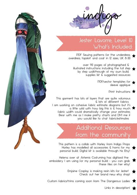 Jester Cosplay Sewing Pattern Digital Download Pdf Pattern Women S Uk