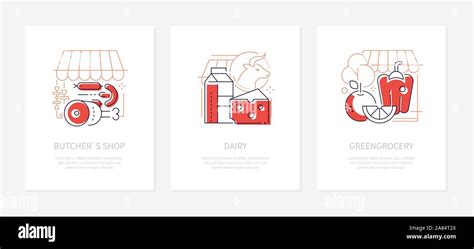 Food Shops And Market Line Design Style Banners Stock Vector Image And Art Alamy