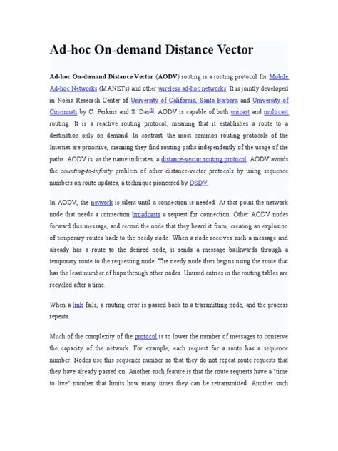 An Overview Of The Ad Hoc On Demand Distance Vector Aodv Routing Protocol For Mobile Ad Hoc