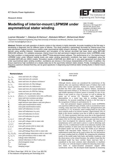Pdf Novel Modeling Of Interior Mount Lspmsm Under Asymmetrical Stator