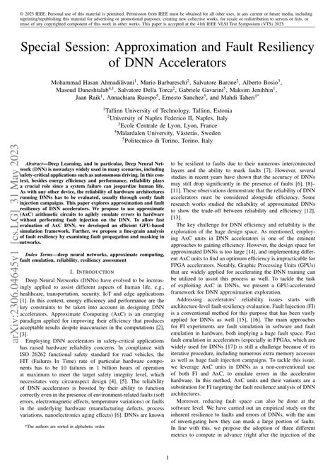 Pdf Special Session Approximation And Fault Resiliency Of Dnn