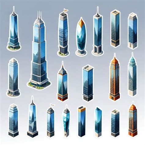 Premium Vector A Series Of Images Of Different Buildings Including One That Has A Blue One